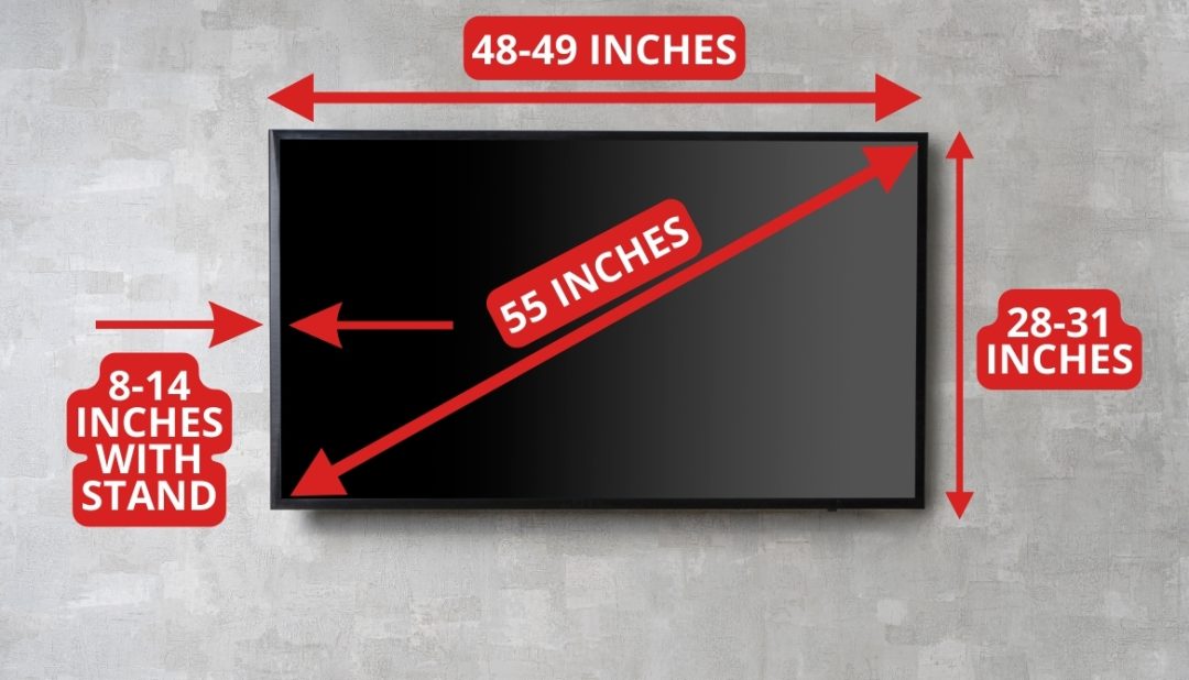55-Inch TV Dimensions in Inches, Cm, Mm, and Feet